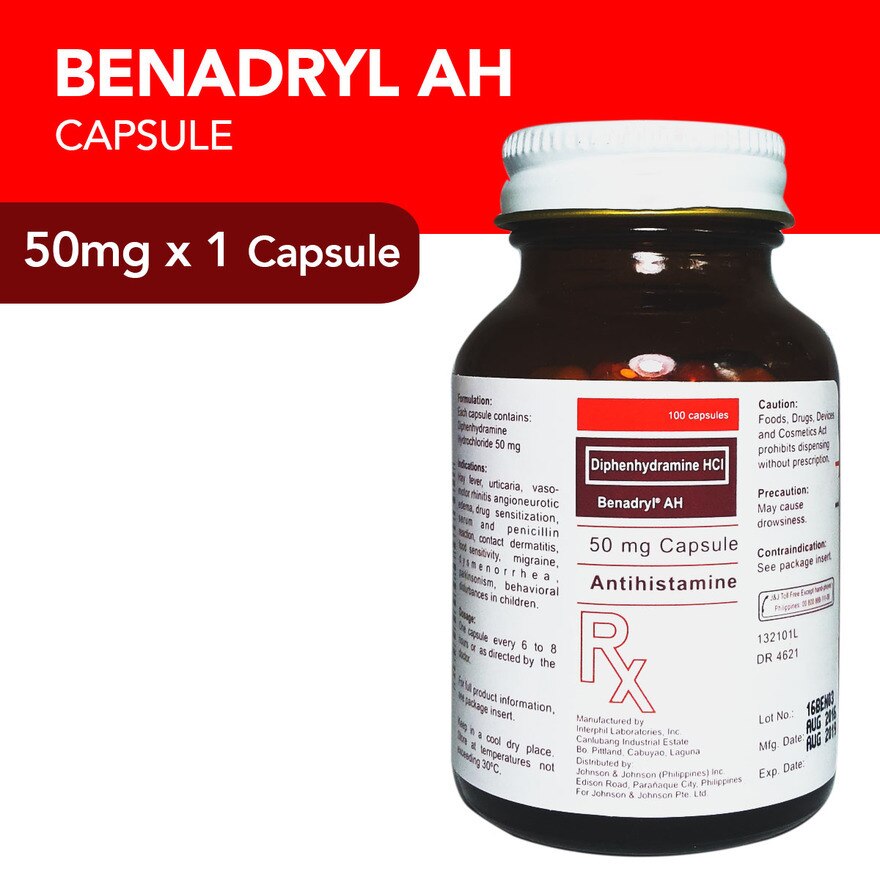 BENADRYL Benadryl 50mg 1 AH Capsule Prescription Required Watsons benadryl-benadryl-50mg-1-ah-capsule-prescription-required-watsons
