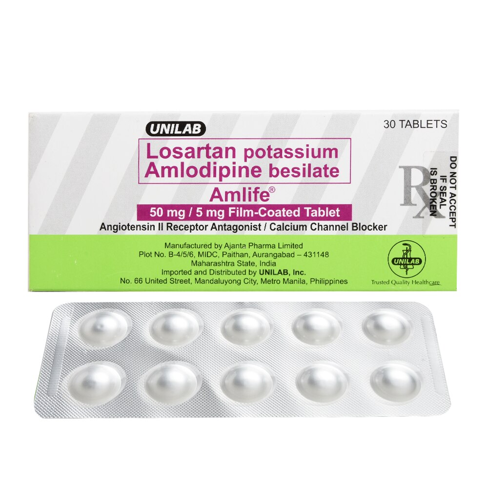 AMLIFE Losartan Potassium Amlodipine Besilate 50mg 5mg 1 Filmcoated amlife-losartan-potassium-amlodipine-besilate-50mg-5mg-1-filmcoated